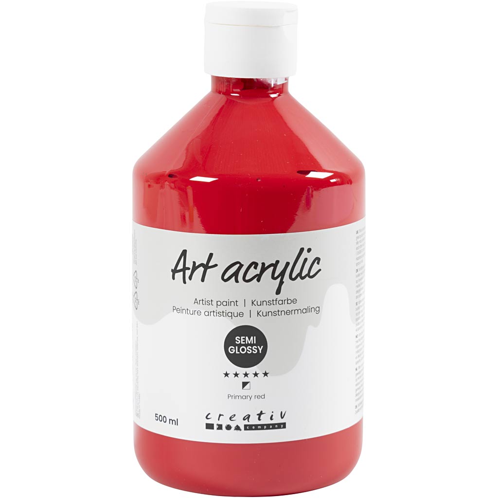 Acryl Verf, primair rood, semi-transparant, 500 ml/ 1 fles