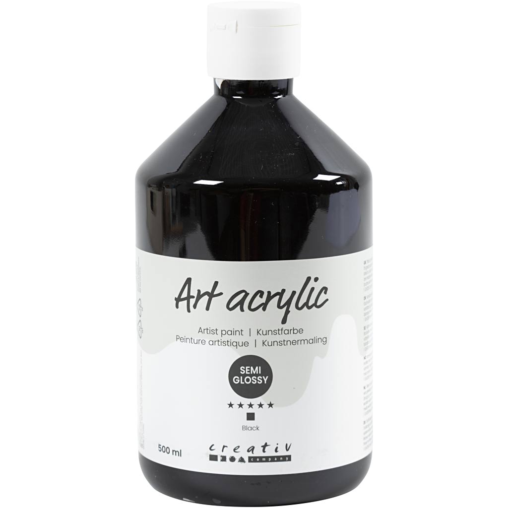 Acryl Verf, zwart, dekkend, 500 ml/ 1 fles